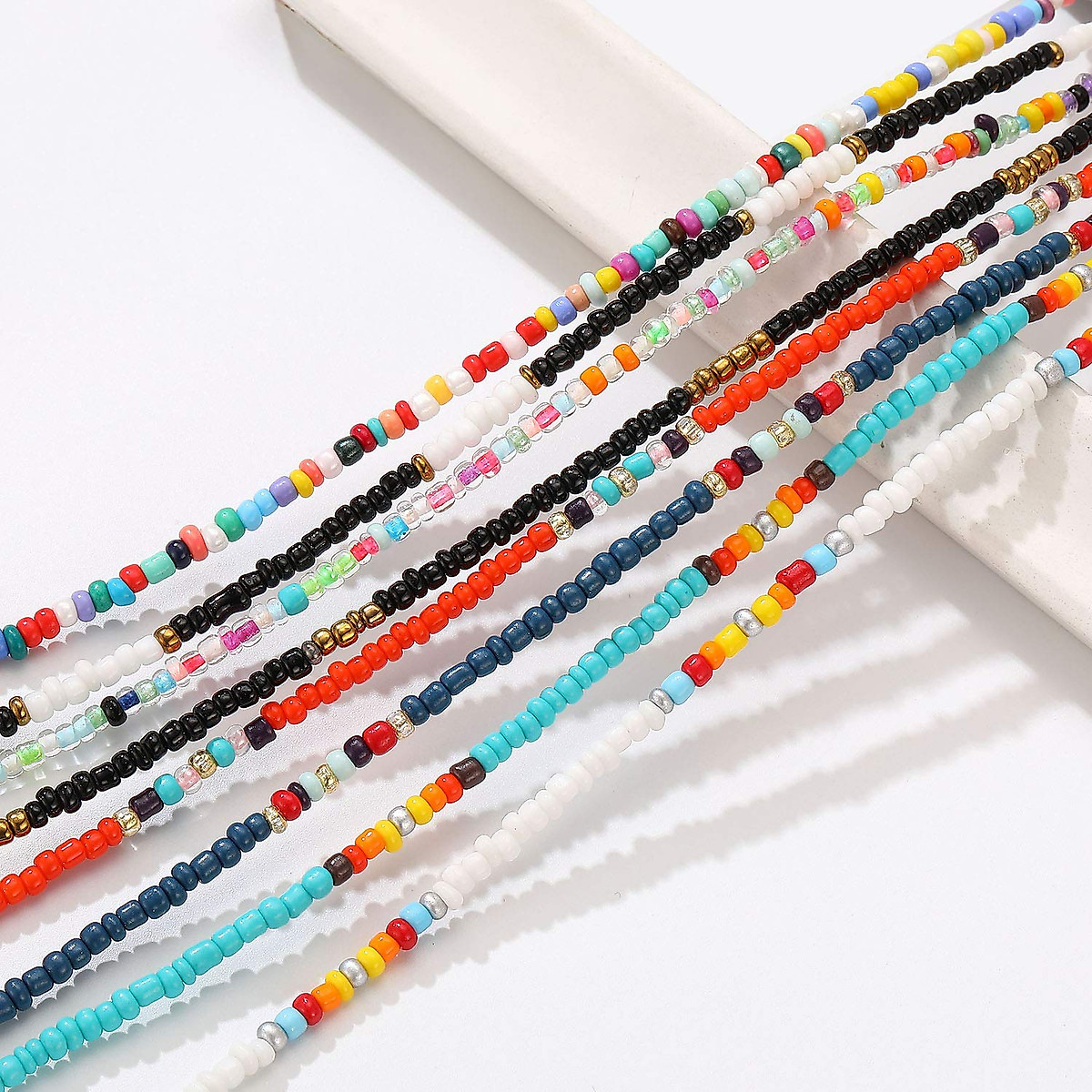 XIJIN Large Beaded Anklets Set Handmade Plus Size Colorful Beads Anklet for Women Foot Ankle Bracelet 9-11 inches