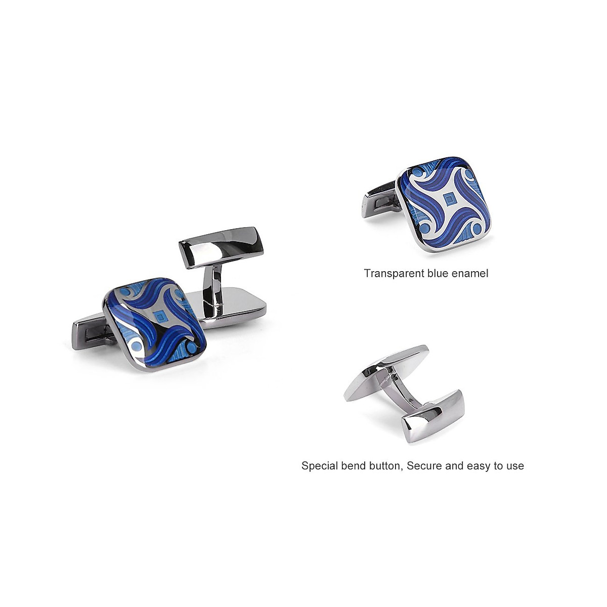 Cufflinks Unique Square Enamel Blue Cuffs Luxury French Shirts Silver Cuff Link for Men 1 Set