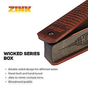 ZINK Wicked Series Turkey Hunting Box Game Call | Poplar/Bloodwood, Double-Sided Design, Versatile Natural Sounds, Different Tones, Hand-Tuned