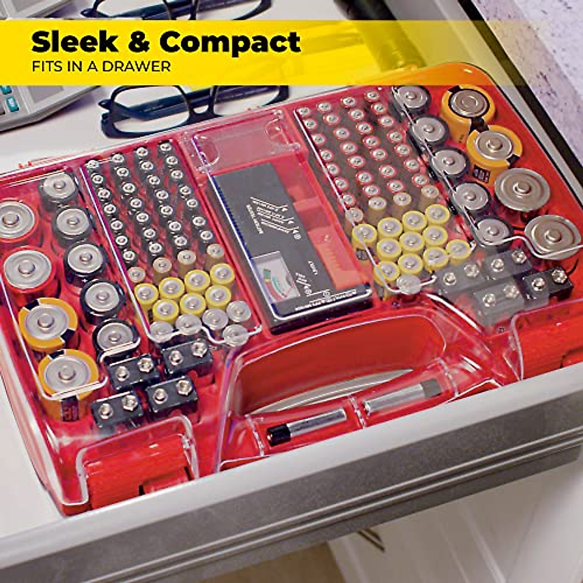 Ontel Battery Daddy - Battery Organizer Storage Case with Tester, Stores & Protects Up to 180 Batteries, Clear Locking Lid, As Seen On TV