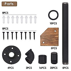 ivinta Industrial Bookcase Corner Shelf, 5 Shelf Wall Mount Pipe Bookshelf Solid Wood Shelves, Corner Standing Bookcase, Metal Display Stand