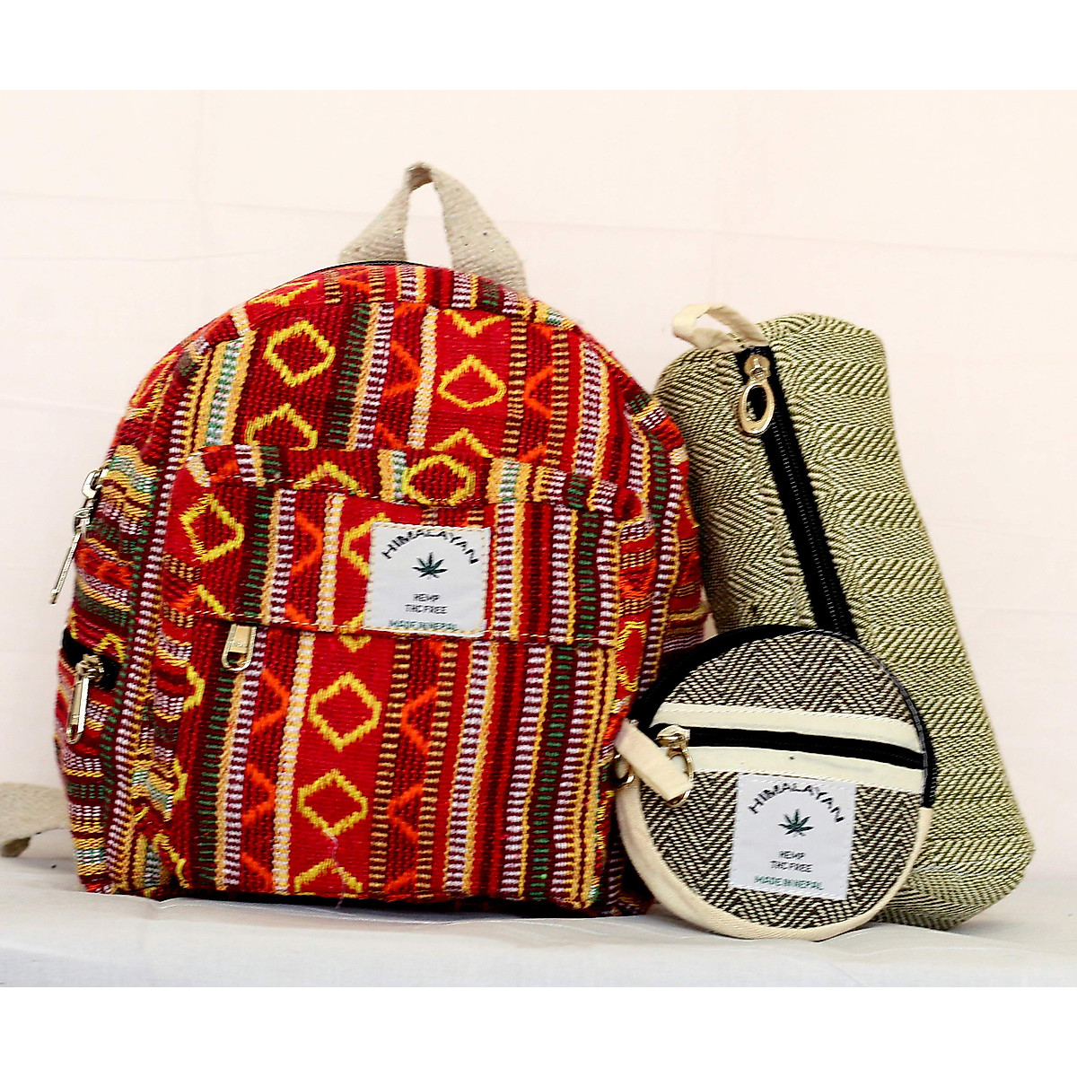 Generic Set Of Mini Backpack + Pen case + Coin Purse Hemp University Light Weight Backpack For Girl (Red),Small Backpack