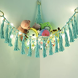 Stuffed Animals Net or Hammock With Light, Animal Hammock Holder with Hooks for Hanging, Toys Organizer Suitable For Children's Room Bedroom Kindergarten Nursery Stuffed Animal Storage…