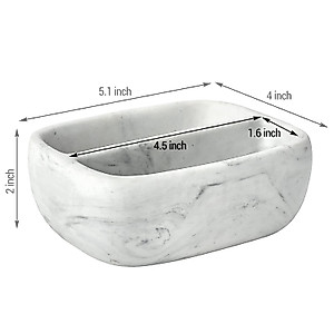 MyGift Modern White Resin Sponge Holder for Kitchen Sink, Countertop Sponge Dish with 2 Compartments and Marble Pattern