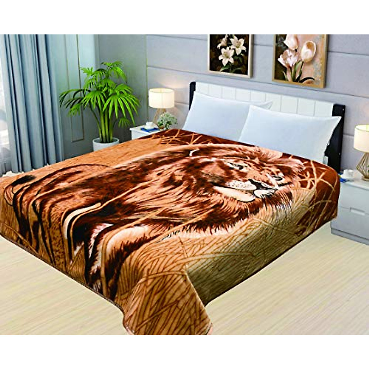 Faux Fur Throw Blanket Queen Size - Lion Throw Soft Plush Warm Faux Mink - Bed Blankets