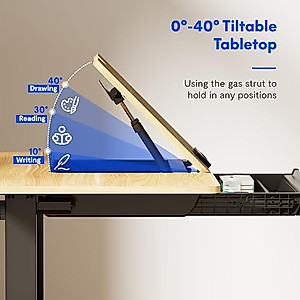 FLEXISPOT Electric Drafting Table Adjustable Height Standing Drawing Desk Extendable Top Craft Workstation w/Tilting Tabletop, Storage Drawer for Study, Office, Studio, Art, Adult & Kid, 47.2"x23.6"