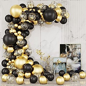 Holicolor 106pcs Black and Gold Balloons Garland Arch Kit, 5 10 Inch Latex Confetti Balloons 8pcs 18 Inch Balloons for Party Birthday Graduation Anniversary Festival Decoration