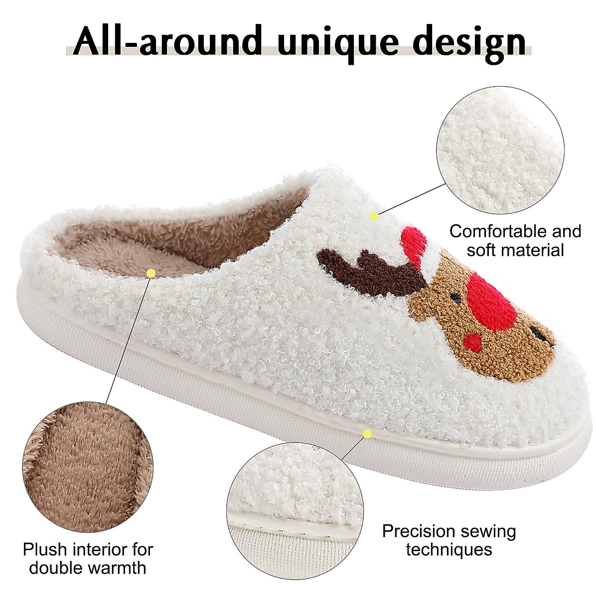Adisputent Reindeer Slippers for Women Men Elk Slide Slippers Fun Xmas Slippers Cute Christmas Soft Plush Slippers Warm Winter Non-Slip House Shoes A Red 6.5-7.5 Women/5-6 Men