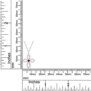 AFFY Round Shape Simulated Garnet Open Cross Pendant Necklace in 14k White Gold Over Sterling Silver for Women 18" Chain