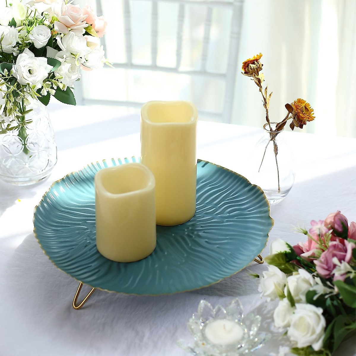 Efavormart 12" Dusty Blue Wavy Hairpin Leg Metal Serving Tray Dessert Display, Pedestal Wedding Cake Cupcake Stand Centerpiece