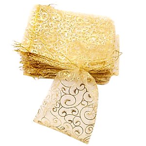 Wedding Favors Small Gift Bags, 100pcs 2.8x3.6 Inch (7x9cm) Gold Organza Bags for Party Favor Bags Small Business Candy Bags Mesh Bag (Gold, 2.8''x3.6'')