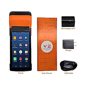 IWIRA Sunmi V2 POS Terminal with Receipt Printer, Speaker, Camera and Barcode Scanner All in One Handheld PDA Printer, Android 7.1 System, Support 4G, WiFi and Bluetooth, Orange, Black