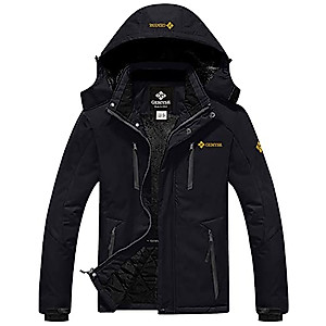 GEMYSE Men's Waterproof Ski Snow Jacket Insulated Winter Windproof Fleece Jacket with Hood (Black,Medium)