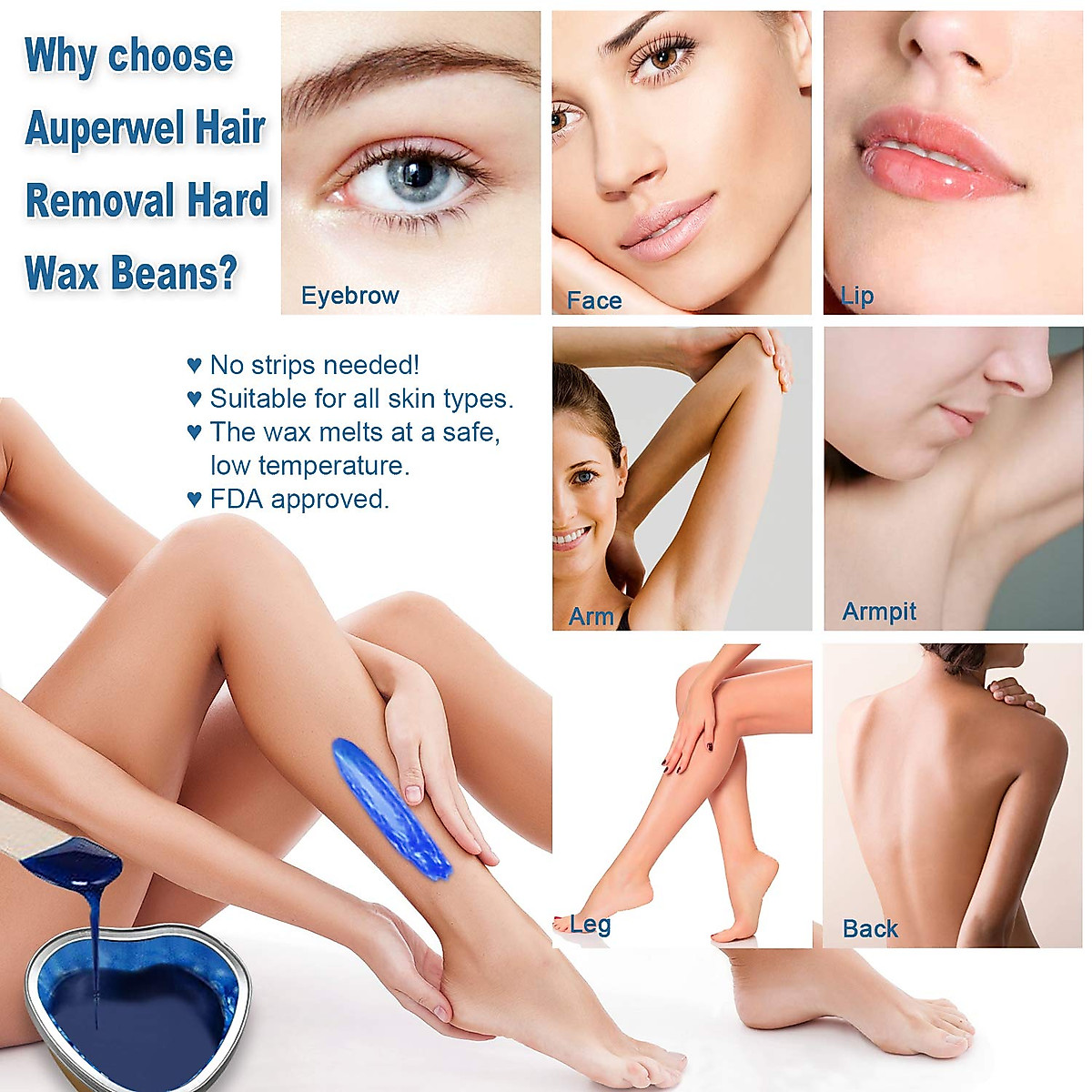 ANREACHO Waxing Kit for Women, Hard Stripless Wax Beads, Sprays - Bikini, Legs, Face, Underarm, Brazilian