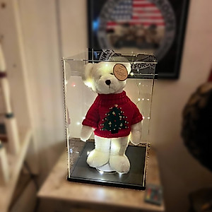 Thickened Clear Acrylic Display Case for Lego 75398 C-3PO 76989 21347 75308 Collectibles, Self-Assembly Box Dustproof Protection with Wood-Plastic Base & String Light, Black Inside 9.8x9.8x15.7 inch