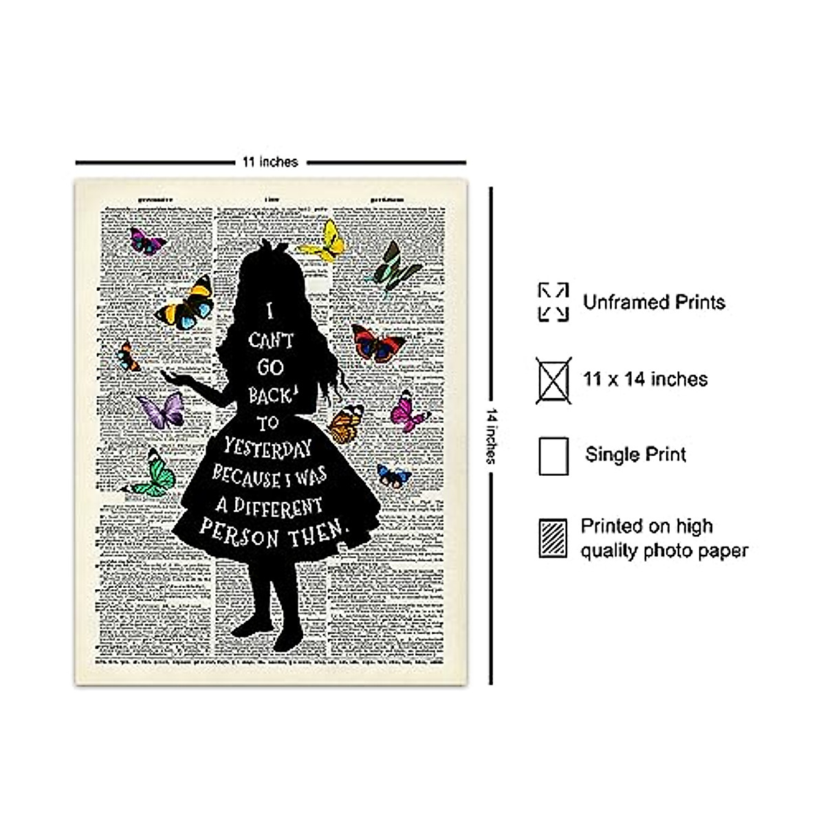 Alice in Wonderland Quote Art 11x14 - Funny Sayings Wall Decor - Alice in Wonderland Decor - Trendy Room Decor - Womens Bedroom Decor - Office Decoration - Inspirational Quotes - Lewis Carroll