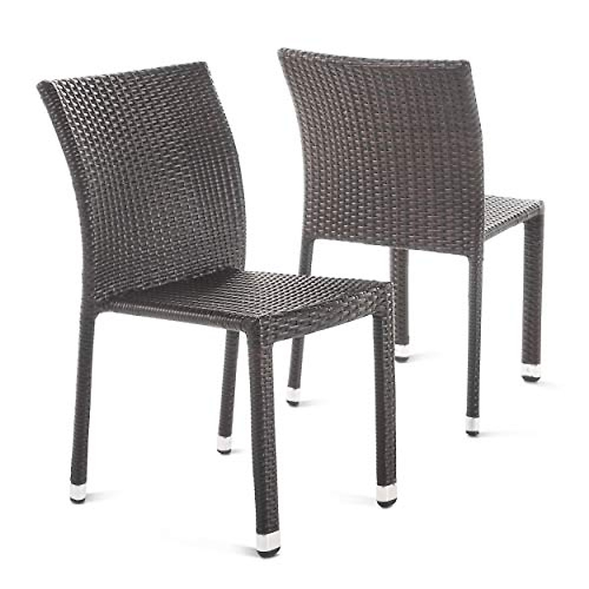Christopher Knight Home Dover Outdoor Wicker Armless Stacking Chairs with Aluminum Frame, 2-Pcs Set, Multibrown