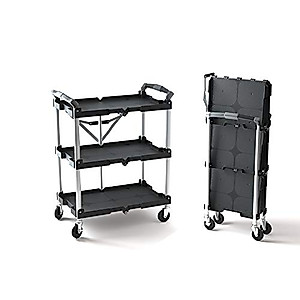 Pearington 32 Device Mobile Charging and Storage Cart & Olympia Tools 85-188 Pack-N-Roll Folding Collapsible Service Cart, Black, 50 Lb. Load Capacity per Shelf