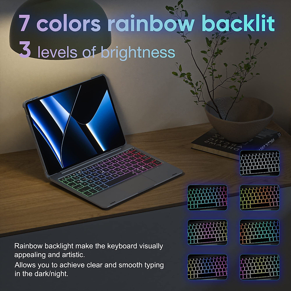 doqo Detachable Keyboard Case for iPad Air 11 (M2) 2024,iPad Pro 11 inch 4th/3rd/2nd/1st and iPad Air 10.9" 5th/4th Gen with touchpad, 7 Colors Backlit Wireless case with Keyboard