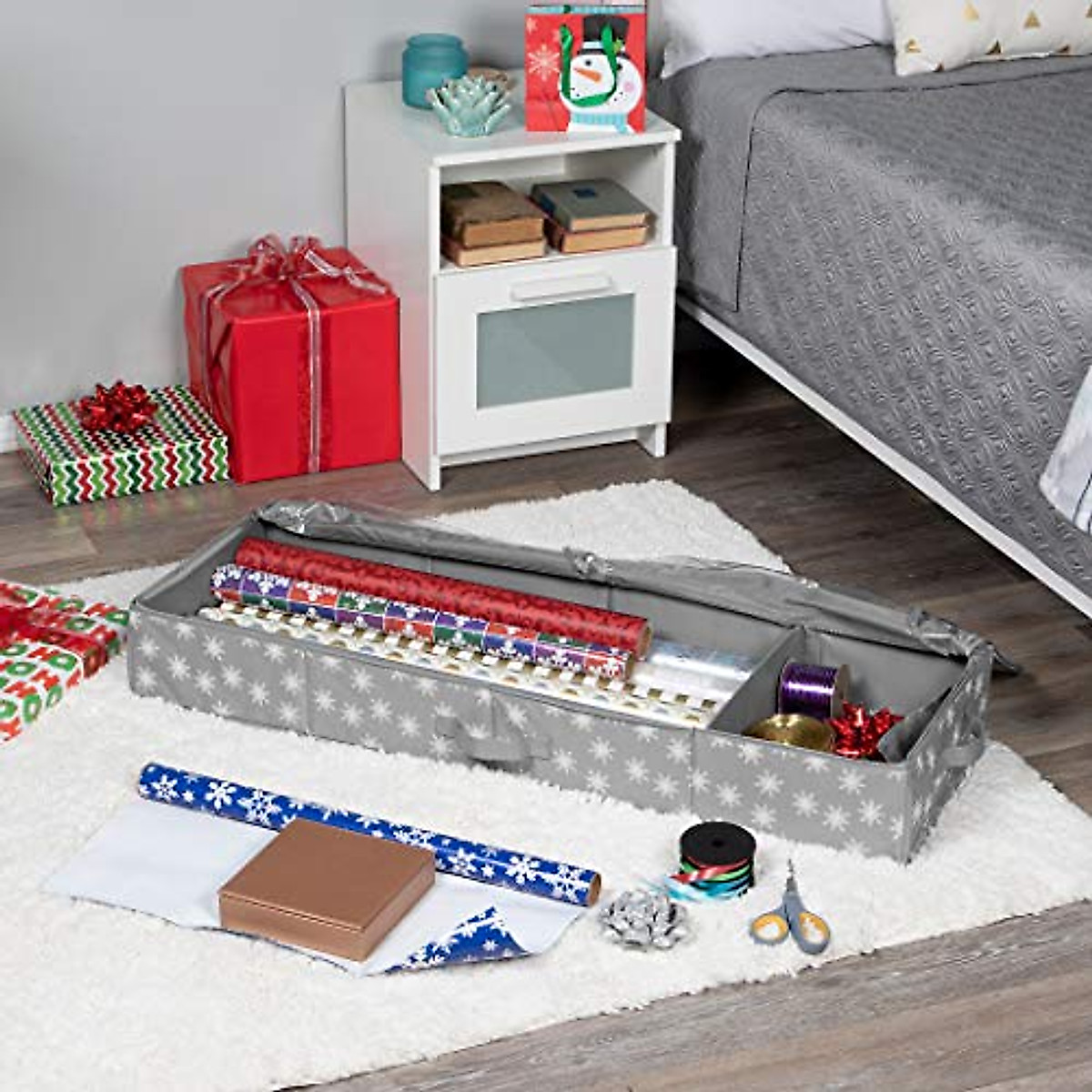 Wrapping Paper Storage Container – Fits up to 27 Rolls 1 3/8” Diam. - Underbed Gift Wrap Organizer Bags, Wrapping Paper Rolls, Ribbon, and Bows - Under Bed- Durable Material 600D - Up to 40” Rolls
