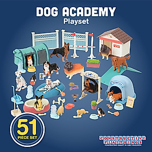 CP Toys Kids 51-Piece Dog Academy Playset with Plastic Toy Dog Figurines, Pretend Play Animal Toys with Dogs, Puppies, and Accessories for Kids Ages 3+, Multicolor