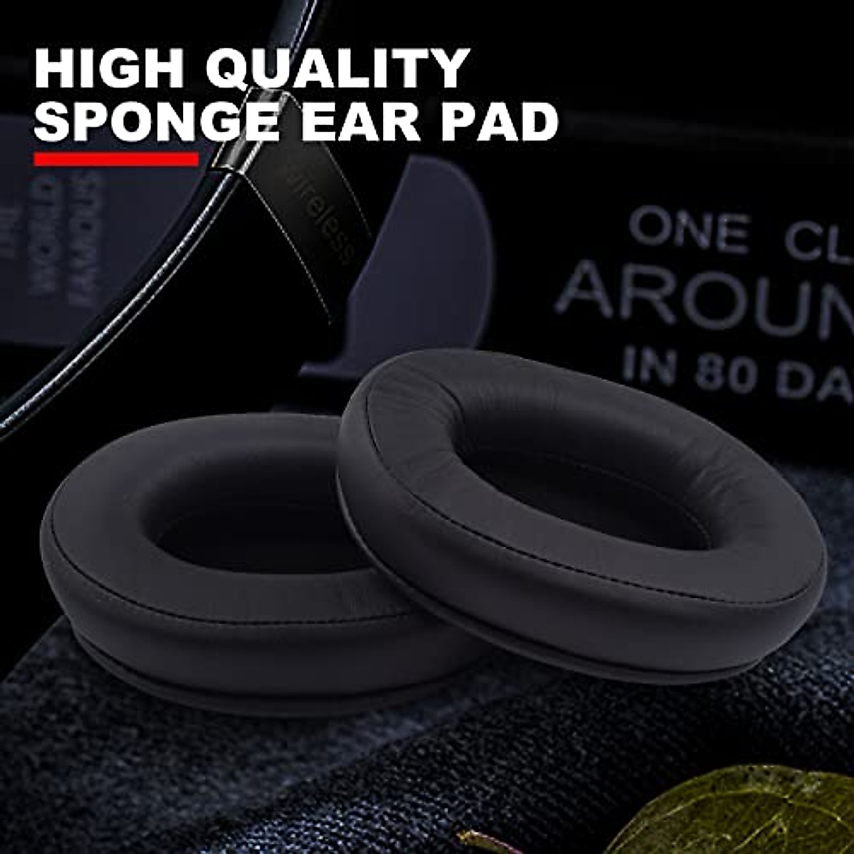 Replacement Ear Pads Cushions, Earpads Compatible with Audio-Technica ATH-SR9 ATH-DSR9BT ATH-DSR7BT Headphones Earpads with Soft Protein Leather (Black)