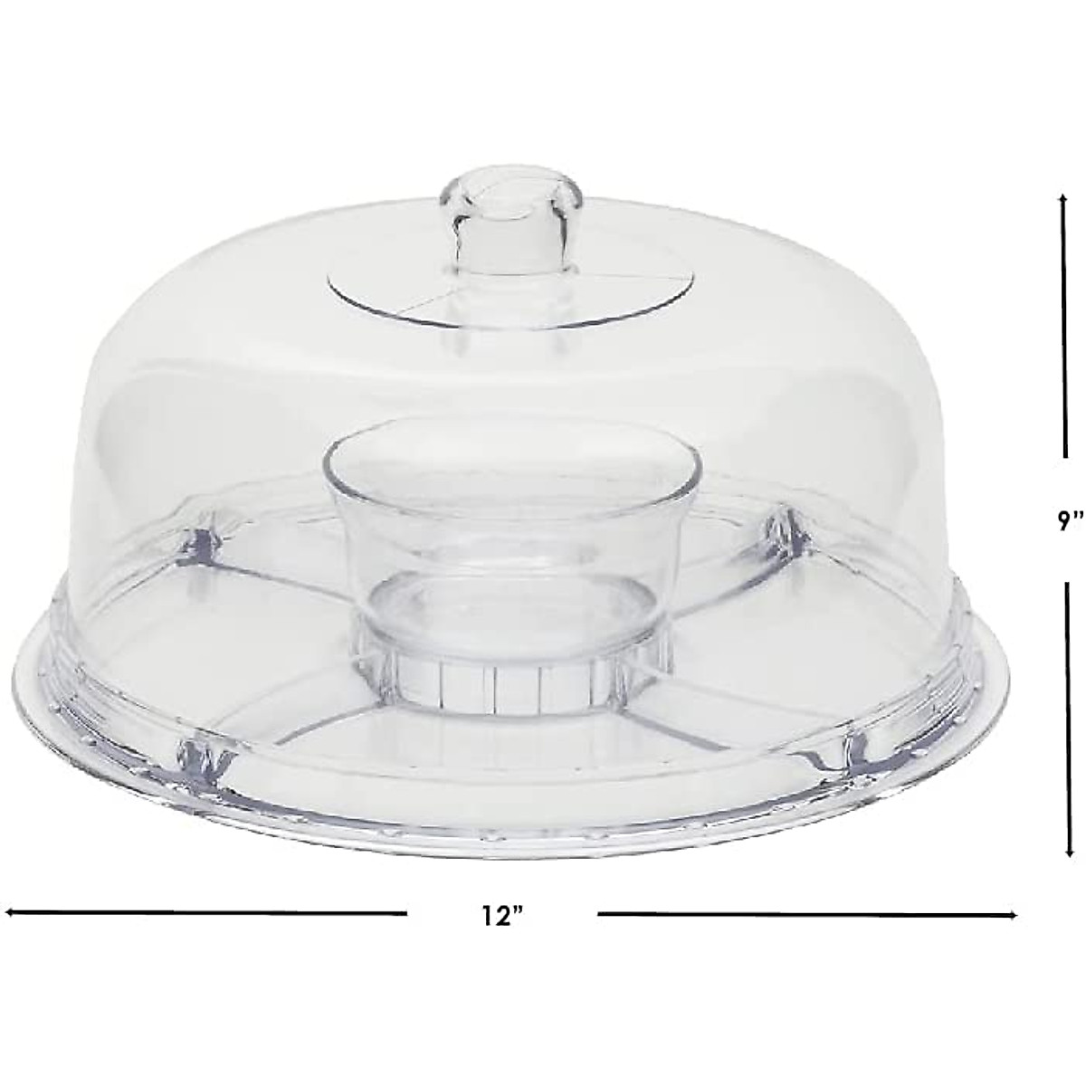 Extra Large (12") 6 in 1 Acrylic Cake Stand with Dome Lid Multifunctional Serving Platter and Cake Plate, Salad Bowl/Veggie Platter/Punch Bowl/Desert Platter/Chips & Dip - BPA Free