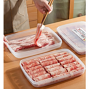 wulikanhua 2 Pack Plastic Bacon Box, Deli Meat Saver Cold Cuts Fridge Keeper, Cheese Food Storage Container with Lid for Refrigerator, Shallow Low Profile Christmas Cookie Holder