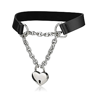 Alona Magic Goth Choker Necklaces for Women, Black Choker and Heart Padlock Day Collar with Key, Black PU Leather Choker Collar for Women