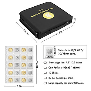 RHCOM 260 Pockets Coin Collection Holder Book Compatible with Collectors, Coins Collecting Album.Coin Display Storage Binder for Money Currency Collection Supplies, Bill Commemorative.