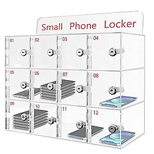 HaroldDol 12 Slots Acrylic Clear Cell Phone Locker Box with Door Locks and Keys, Wall-Mounted Cell Phones Storage Cabinet Pocket Storage Locker Box for Classroom Office (12 Slots)