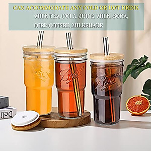 MARKKEER 2 Pack Glass Cups with Lids and Straws, 24 oz Reusable Boba Cup Iced Coffee Smoothie Tumbler Mason Jars for Bubble Tea, Beer, Juice