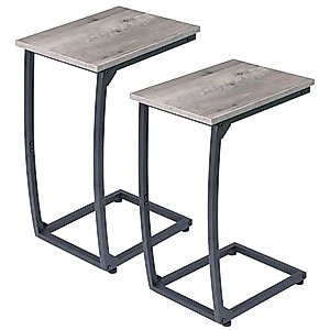 LAKEMID C Shaped End Table Set of 2, Side Table for Couch, Small Sofa Table with Metal Frame, Couch Table for Small Spaces, TV Tray Table for Living Room Bedroom (Grey)