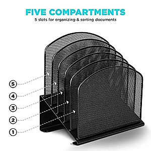 Slimry Design Desk File Organizer Vertical 5 Tier Black Metal Mesh Desktop Organizer, Office Organization File Holder for Documents and Desk Accessories,