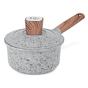 PHANTOM CHEF 1.5 QT Saucepan with Granite finish & Lid | PFOA Free | Small Nonstick 1.5 Quart Sauce Pot | Induction Compatible | Dishwasher & Oven Safe | Stay-Cool Handle | Easy to Clean (Beige)