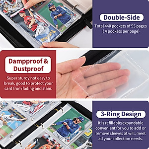 Baseball Card Binder with Sleeves 440 Pockets, Gifts for Baseball Card Collectors, Trading Card Holder Compatible with Topps Card, 55 Sleeves Card Album Card Storage Organizer