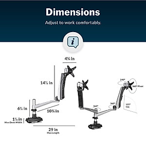 Vari Dual Monitor Arm - VESA Monitor Mount w/ 360 Degree Adjustment - Monitors up to 27 inches, 19.8 lbs - Double Monitor Arms with Full Adjustability - Computer Monitor Stand for Home or Office