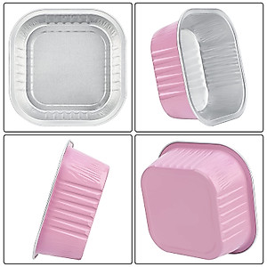 EUSOAR Cupcake Liner, 50pcs 10oz Pink Foil Mini Flan with Lids, Loaf Pans Aluminium Tins for Baking, Disposable Creme Brulee Cups Dessert Containers for Pie Souffle, Cake Holder for Party Serving