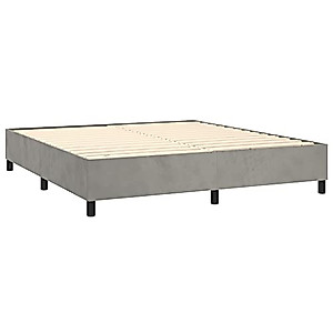 vidaXL Box Spring Bed Frame Home Indoor Bed Accessory Bedroom Upholstered Double Bed Base Furniture Light Gray 76"x79.9" King Velvet