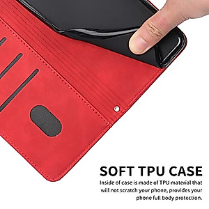 Kainevy for Infinix Hot 30i Case Wallet Black with Lanyard Durable Leather Case for Infinix Hot 30i Phone Case with Card Holder Buckle Flip Design Protective Cover for Womem Men (Red)