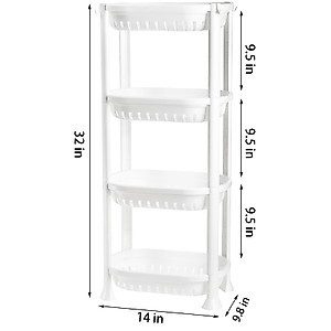 Okllen 4 Tier Shower Organizer Stand, 14"Lx9.8"Wx32"H Standing Shower Caddy, Plastic Shower Storage Rack Stands Shelf Organizer for Bathroom, Bathtub, Shower pan, Bath Accessories, Kitchen Countertop
