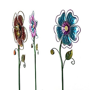 Garden Stake Outdoor Plant Pick Cute Metal Flower Stick Art Ornament Decor Lawn Yard Patio,3 Set