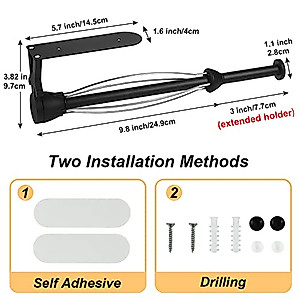 Paper Towel Holder Under Cabinet, Single Hand Operable Kitchen Paper Towel Holder with Ratcheting Mechanism Paper Towel Dispenser Wall Mount Self-Adhesive or Drilled for RV Bathroom Garage (Black)