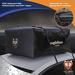 Rightline Gear Sport Jr Car Top Carrier, 10 cu ft Sized for Compact Cars, 100% Waterproof Zipper, Attaches With or Without Roof Rack