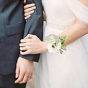 Jieowvhc Ivory White Rose Wrist Corsage for Wedding, Set of 6 Prom Flower Corsage Wristlet Wristband for Women Girls Bride Bridesmaid Artificial Rose Hand Flowers for Homecoming Ceremony Anniversary P