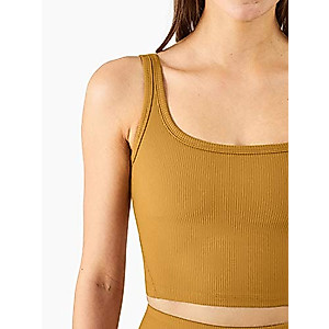 KIKIWING Seamless Sports Bra Workout Crop Tank Tops for Women Long Lined Ribbed Fitness Copper Brown M
