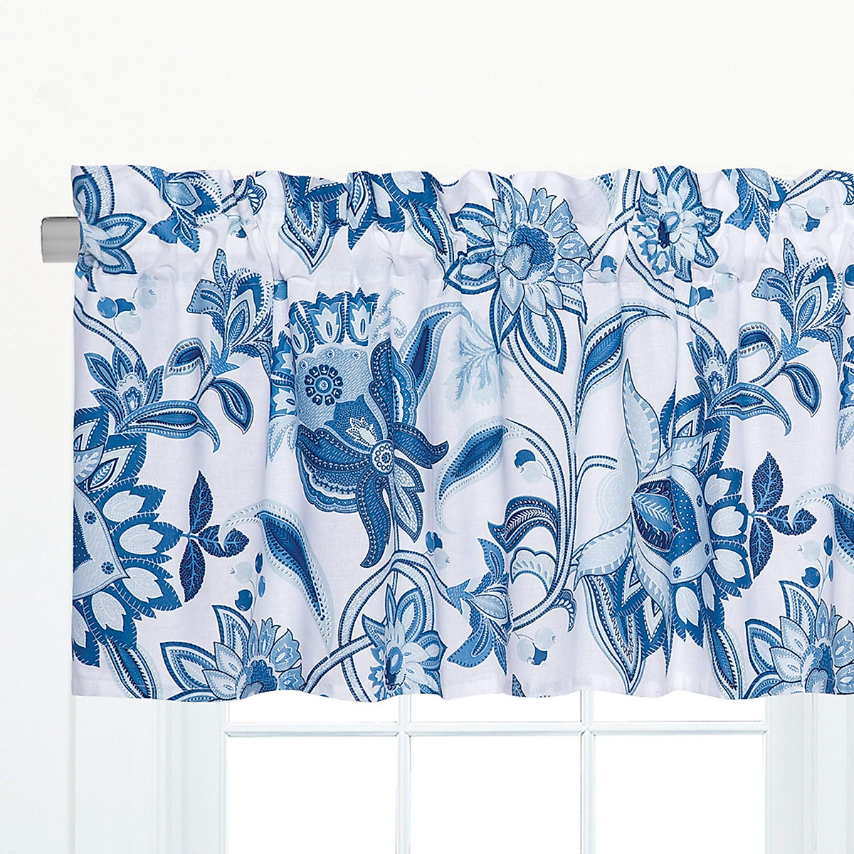 C&F Home Julianna Blue Floral Botanical Garden Spring Summer Cotton Bedroom Guestroom Premium Window Valance Valance Blue