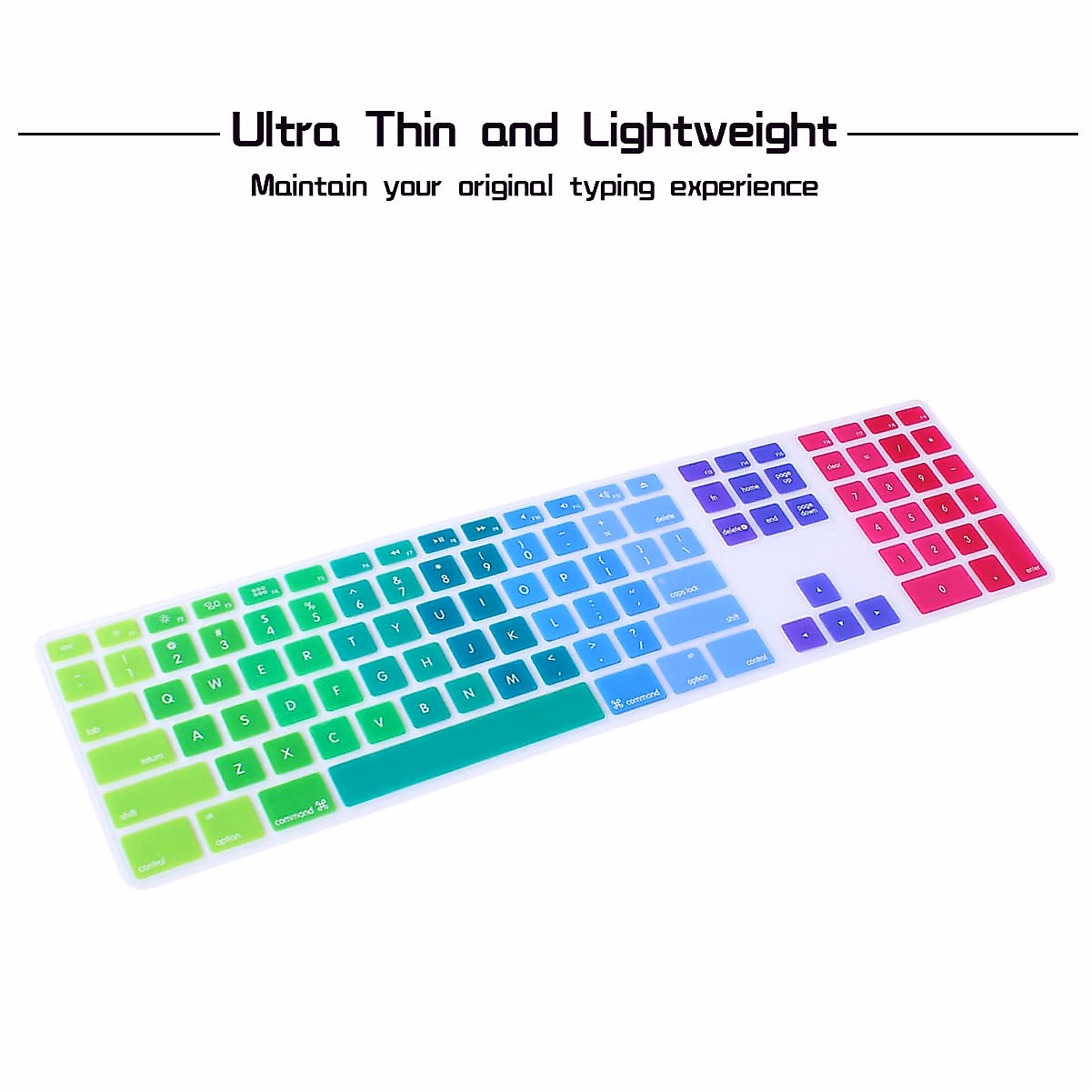 HRH Rainbow Silicone Keyboard Skin Cover for iMac Wired USB Full Size Keyboard with Numeric Keypad A1243(G6 MB110LL/B and MB110LL/A)