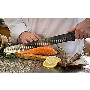 14-inch Blade Granton Edge, Turkey, Salmon, ham Slicer, Meat Slicing Knife. NSF Certified, German Steel,Knife sharpening instruction included, Best Knife to Slice Large Roast and Whole Turkey.
