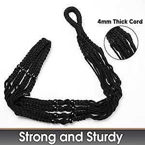 Shineloha 43 Inches Macrame Plant Hanger Large for up to 12 inch Pot | Extra Long + Hook | No Tassel, Cotton Rope Hanging Plant Holder with Swag Hook, NO Plant/Pot Included (Black)